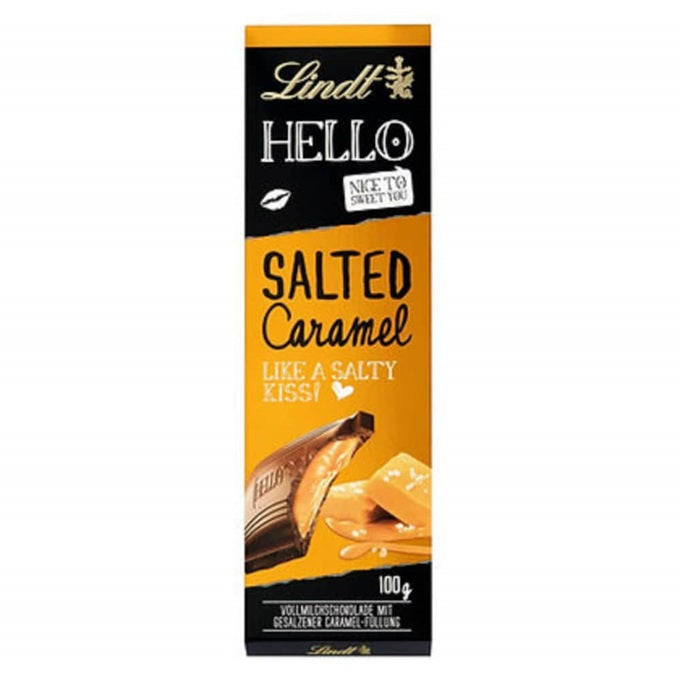 Lindt Hello Salted Caramel Milk Chocolate Bar, 100g – glamshow Lindt Hello Salted Caramel Milk Chocolate Bar, 100g – glamshow